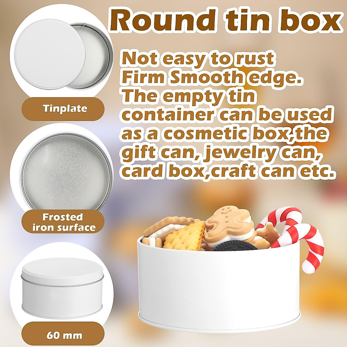 Hicarer 10 Pack Pure White Cookie Tins with Lids Round Mini Cake Christmas Gift Tin Metal Empty Tin Cookies Container Tin Cans with Lids for Cakes Tinplate Box for Storing Snack Chocolate Baking