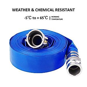 2" x 100' Blue PVC Backwash Hose for Swimming Pools, Heavy Duty Discharge Hose Reinforced Pool Drain Hose with Aluminum Camlock C and E Fittings