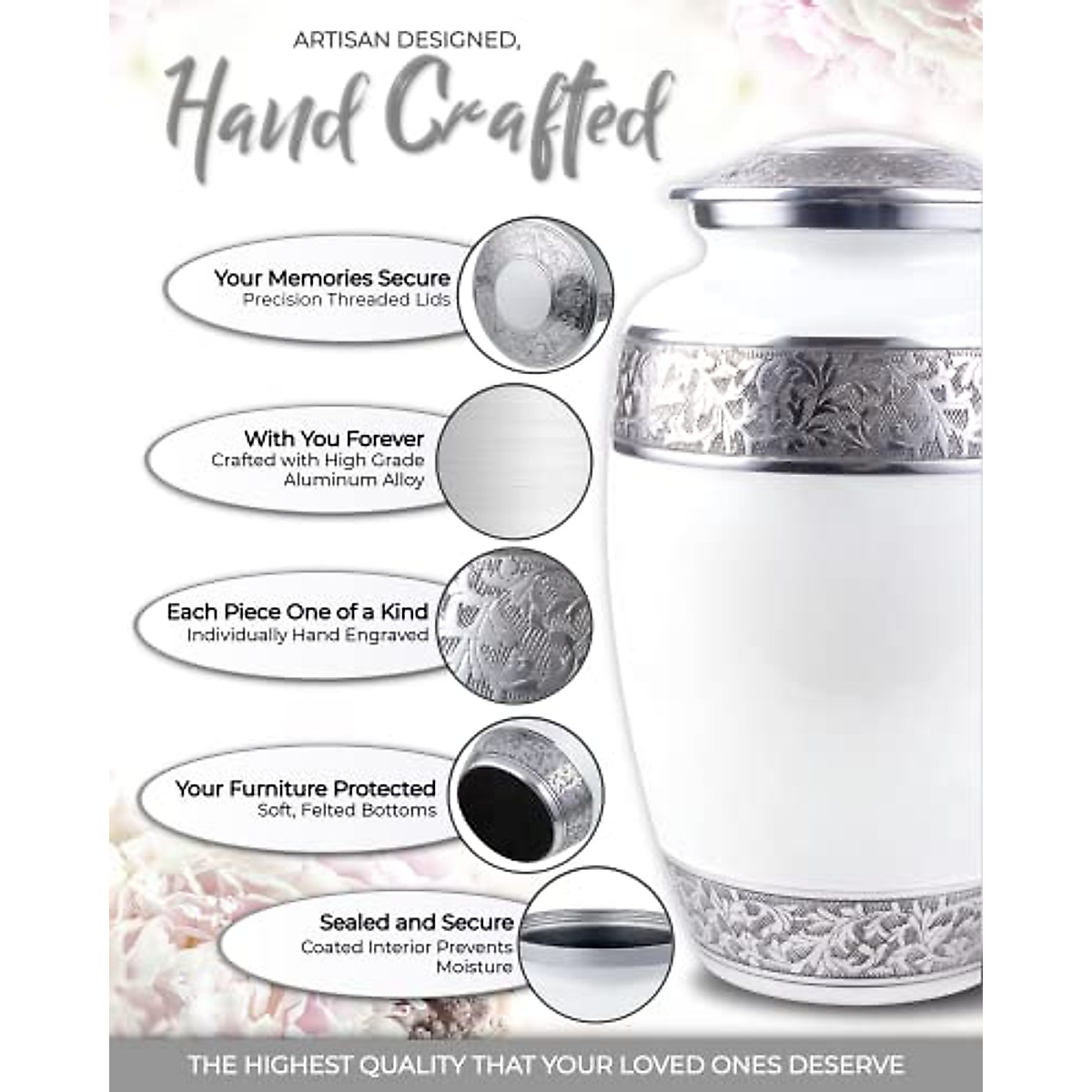 Spiritwind Cremation Urns for Adult Ashes Keepsake Set | Large White Cremation Urn with 4 Small Urns for Human Ashes | Urns for Ashes Adult Male | Urns for Human Ashes Adult Female | Decorative Urns