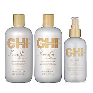 Chi Keratin Reconstructing Shampoo & Conditioner 12oz plus Leave-in Conditioner 6oz Bundle