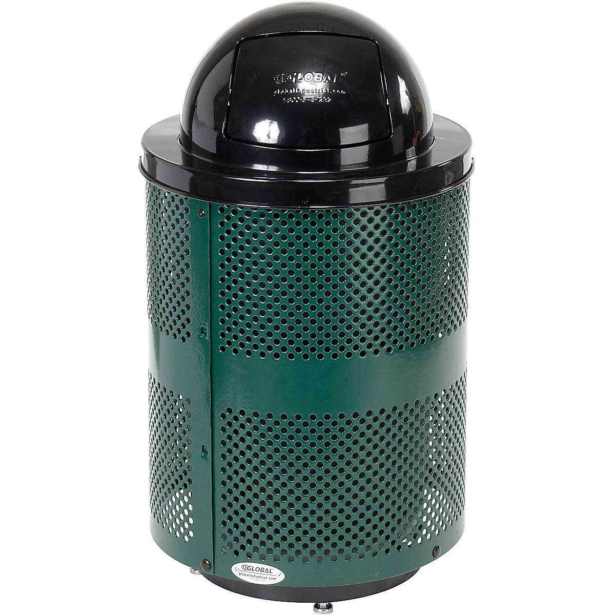 Global Industrial 36 Gallon Deluxe Thermoplastic Perforated Receptacle w/Dome & Base, Green