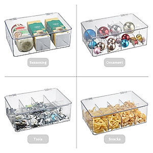 Naivees Clear Divided Storage Organizer Container Box with Lid Removable Divided Storage Medicine and Tea Bag Box Dresser Organizers Plastic Storage Bins for Cosmetics,Crafts,Coffee Pods (2)