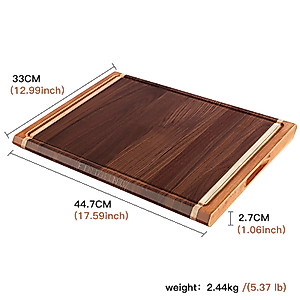 FINDKING Walnut Cutting Board, Wooden Butcher Block, Meat Chopping Board for Kitchen, Large, Thick, Heavy, with Juice Groove, Side Handle, 17.5 x 12.9 x 1.1 Inches
