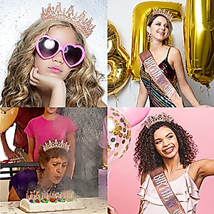 SuPoo Birthday Sash & Crown Rose Gold Birthday Girl Crown Birthday Girl Sash Princess Crown with Comb Birthday Tiara for Women Crystal Princess Tiara Party Decorations Gift Birthday Tiaras and Sashes for Women