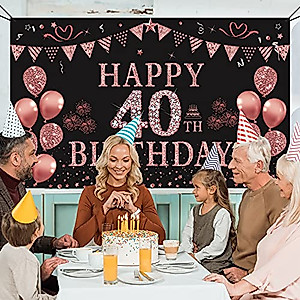 Trgowaul 40th Birthday Decorations Banner Women, Rose Gold Happy 40th Bday Decorations for Women, 40 and Fabulous Decorations Backdrop Party Supplies, 40 Year Old Photography Background 5.9 X 3.6 Fts