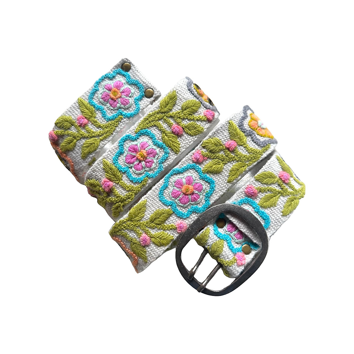 Kuyay Peruvian Designs Blossom Delight Embroidered Wool Belt, Flower Design, (Medium 41")