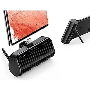 VRURC Mini Portable Charger Fast Charging, Built-in USB C in & Out Connector Power Bank 5000mAh,20W Battery Pack with Foldable Stand for iPhone 15,Samsung, Android Series-Black