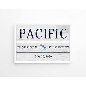 Custom Family Name with GPS Coordinates and State Wall Art for Housewarming, Wedding, or Anniversary Gift (Framed Canvas, 24" x 36")