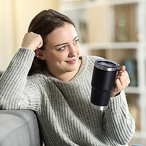 HASLE OUTFITTERS 20oz Tumbler with Lid, Stainless Steel Tumbler with Handle, Metal Insulated Travel Coffee Mug with Handle, Double Wall Vacuum Spill Proof Tumbler Cup, Black 1 Pack