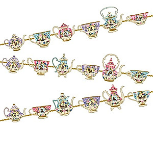 Alice In Wonderland Hanging Teapot & Tea Cup Bunting for Mad Hatter Tea Party