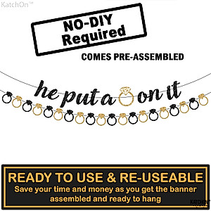 KatchOn, Glitter He Put A Ring On It Banner with Cute Diamond Ring Balloon - Pack of 2 | Engagement Ring Balloons, Black and Gold Engagement Party Decor | Diamond Balloons for Wedding, Bridal Shower