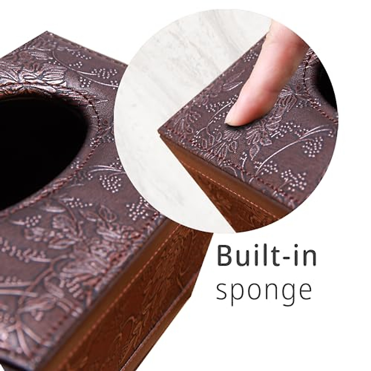 Leather Tissue Box Cover Retro Rectangular Facial Tissue Box Holder, Modern Napkin Storage Caddy with Magnetic Bottom, Pumping Paper Dispenser Case for House Bathroom Office Car Living Room