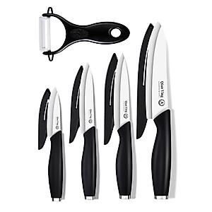 Ceramic Knife Set for Kitchen with Sheath: Sharp Blade Fruit Cutting Knives with Cover Clean Cut Edge Black Handle