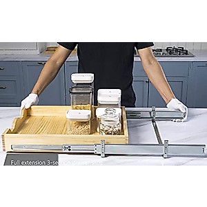 OCG 1 Tier Pull Out Cabinet Organizer (17" W x 21" D), Heavy-Duty Slide out Wood Drawer Shelf, Pull Out Drawer for Cabinets, Base Cabinet Organization for Kitchen, Pantry, Bathroom