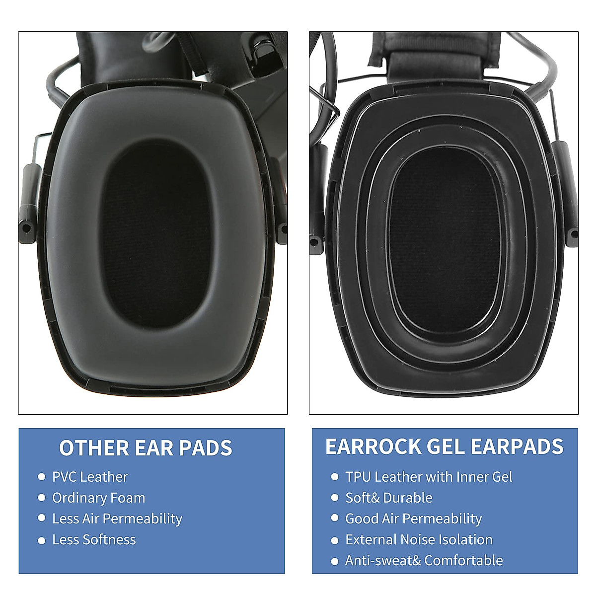 Gel Ear Seals for Howard Leight by Honeywell Earmuffs Impact Sport, Impact Pro, Sync, Leightning, Ear Cushions Earpads for Awesafe Earmuffs, ZOHAN EM054 Earmuffs, PROHEAR 030, 036, 016 Earmuffs