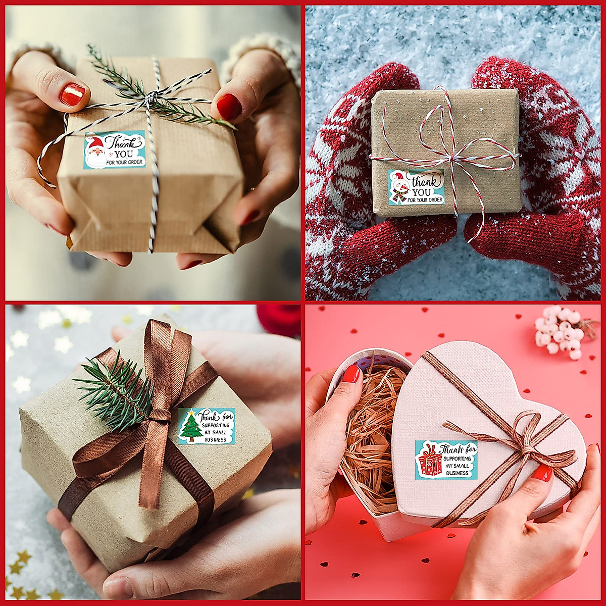 1000 Pieces Thank You Christmas Stickers Thank You for Your Order Sticker 1.6 x 1 Inch Thank You Seal Stickers for Christmas Cards Present Boxes Envelopes Party Favors (Cute Style)