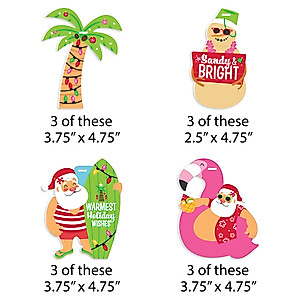 Big Dot of Happiness Tropical Christmas - Beach Santa Holiday Decorations - Christmas Tree Ornaments - Set of 12