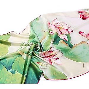 Smi&Love Women's Mulberry Silk Scarf Floral Print Satin Long Scarf Wrap Shawl (HY05), 170cmx53cm