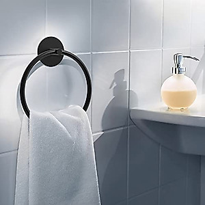 Matte Black Bathroom Towel Ring - SUS304 Stainless Steel Bathroom Towel Rack, Susswiff Adhesive Wall Mounted Hand Towels Holder, Towel Hanger for Bathroom Organizer, Kitchen Storage