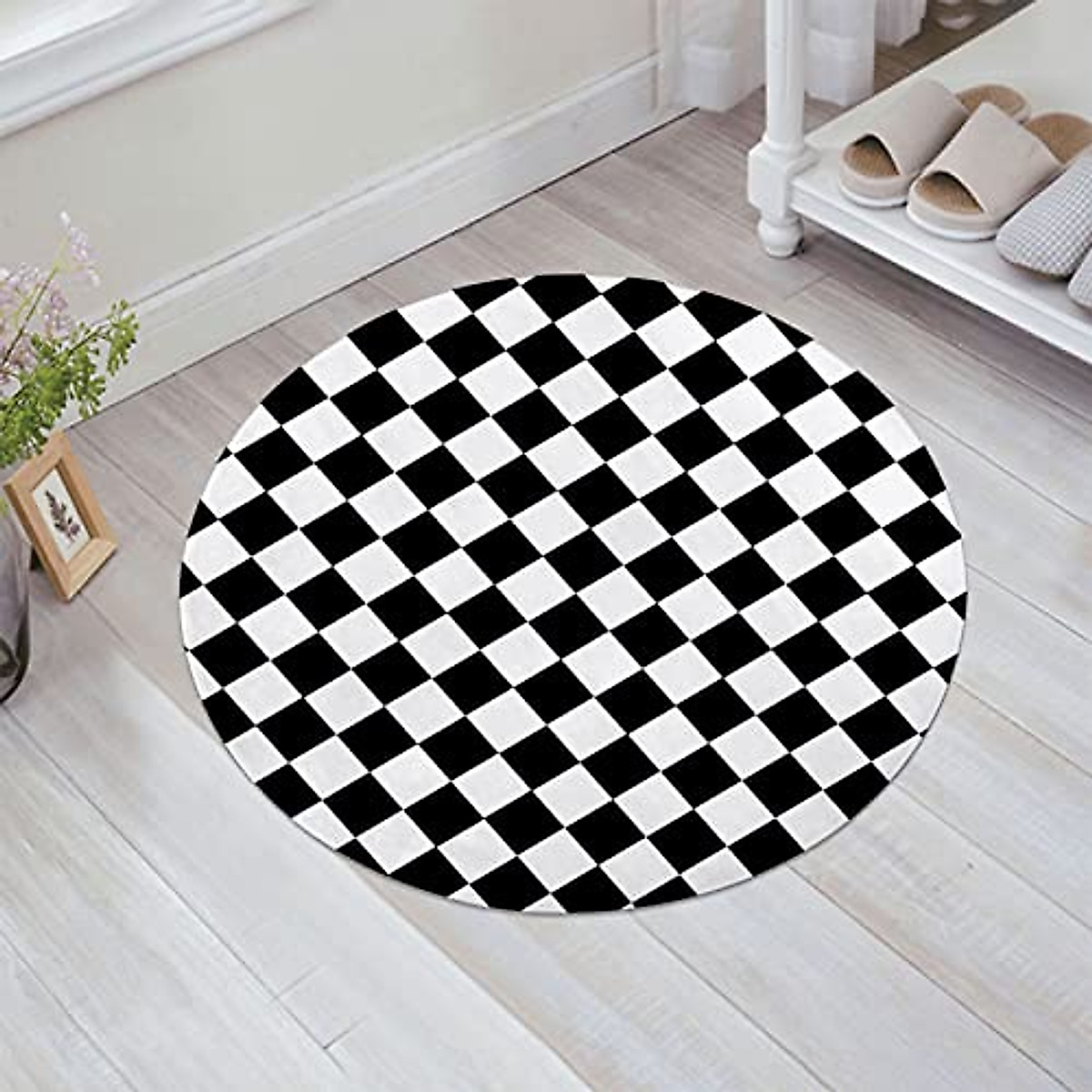 YEAHSPACE Checkered Rug Round 40 inch Plaid Circle Area Rug Living Room Bedroom Aesthetic Decor-Black White Checkered Plaid
