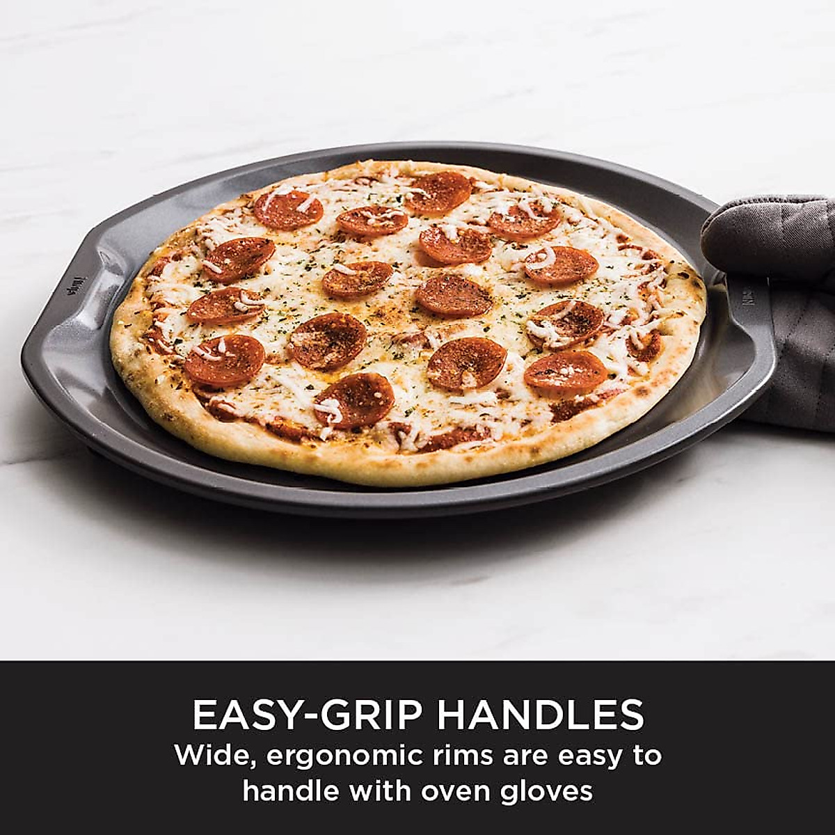 Ninja Foodi ZEROSTICK Pizza Tray 33cm, Non-Stick, Long Lasting Heavy Duty Pizza Tray made from Aluminised Steel, Dishwasher Safe,Grey, B30813EUUK