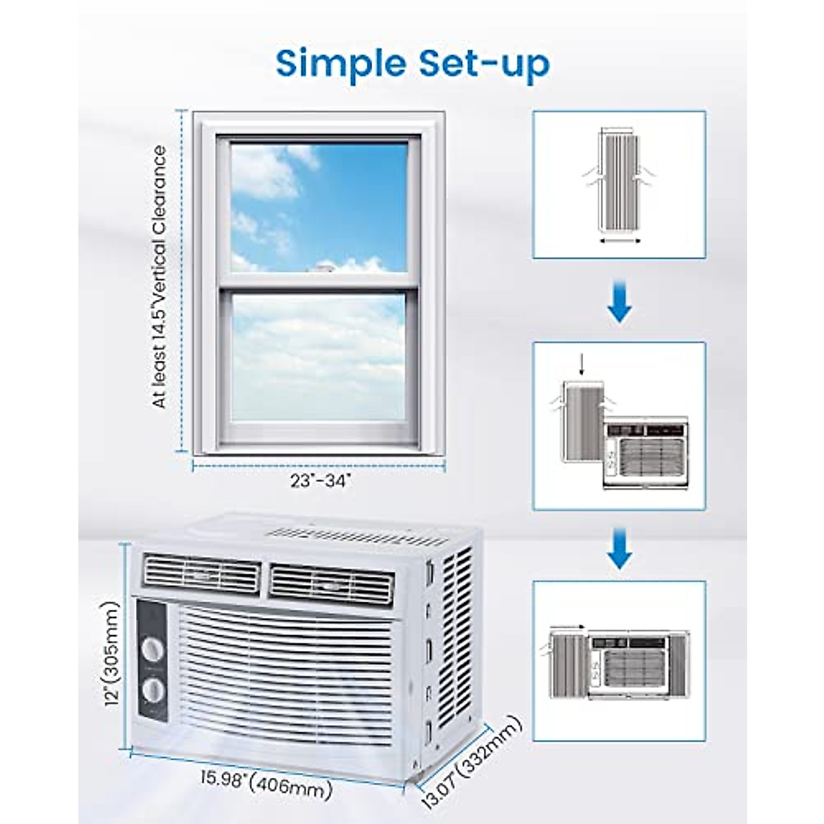 ACONEE 5000 BTU Window Air Conditioner, Window AC Unit with Easy-to-Use Mechanical Controls and Reusable Filter, Efficient Cooling for Smaller Areas, Cools 150 Sq.ft, 110-115V