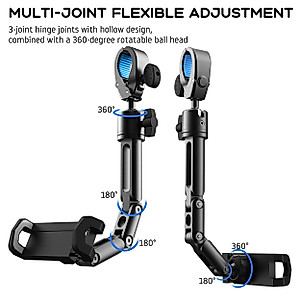 Quyee Rear View Mirror Phone Holder Mount for Car, Aluminum Multi-Directional Metal arms and 360-degree Rotatable Retractable, Car Truck Essentials Accessories Compatible with iPhone Android Phones