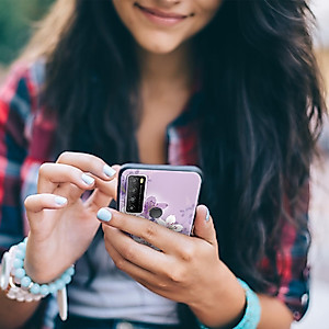 Nuouxoco Phone Case for TCL 30 XL (T701DL) with Lanyard Strap, for TCL TCL 30 XL Case (6.82 inch) Girls Women Cute Slim Shockproof Protective Cover Case for TCL 30 XL - Purple Flower