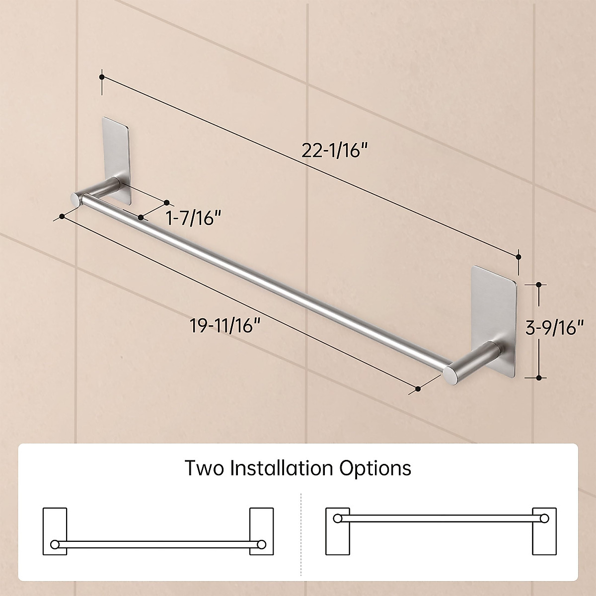 KES Adhesive Towel Bar 20-Inch Bathroom Towel Holder No Drill Stick on Towel Hanger Contemporary Style Wall Mount SUS 304 Stainless Steel Brushed Finish, A7000S50B-2