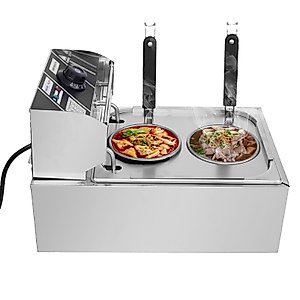 Rrlihjgu Electric Noodle Cooker Pasta Cooker Electric - 1500W Commercial Stainless Steel Two Baskets Pasta Cooker Multifunctional Cooking Equipment for Vegetables, Spaghetti, Dumplings, Fried Snacks