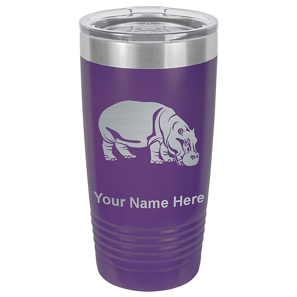 LaserGram 20oz Vacuum Insulated Tumbler Mug, Hippopotamus, Personalized Engraving Included (Dark Purple)
