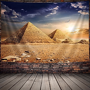 JAWO Egypt Travel Tapestry Wall Hanging, Egyptian Pyramids History in Desert and Flying Eagle Bird Nature Sunshine, Home Decor Tapestries Wall Blanket for Living Room Bedroom Dorm 80 X 60 Inches