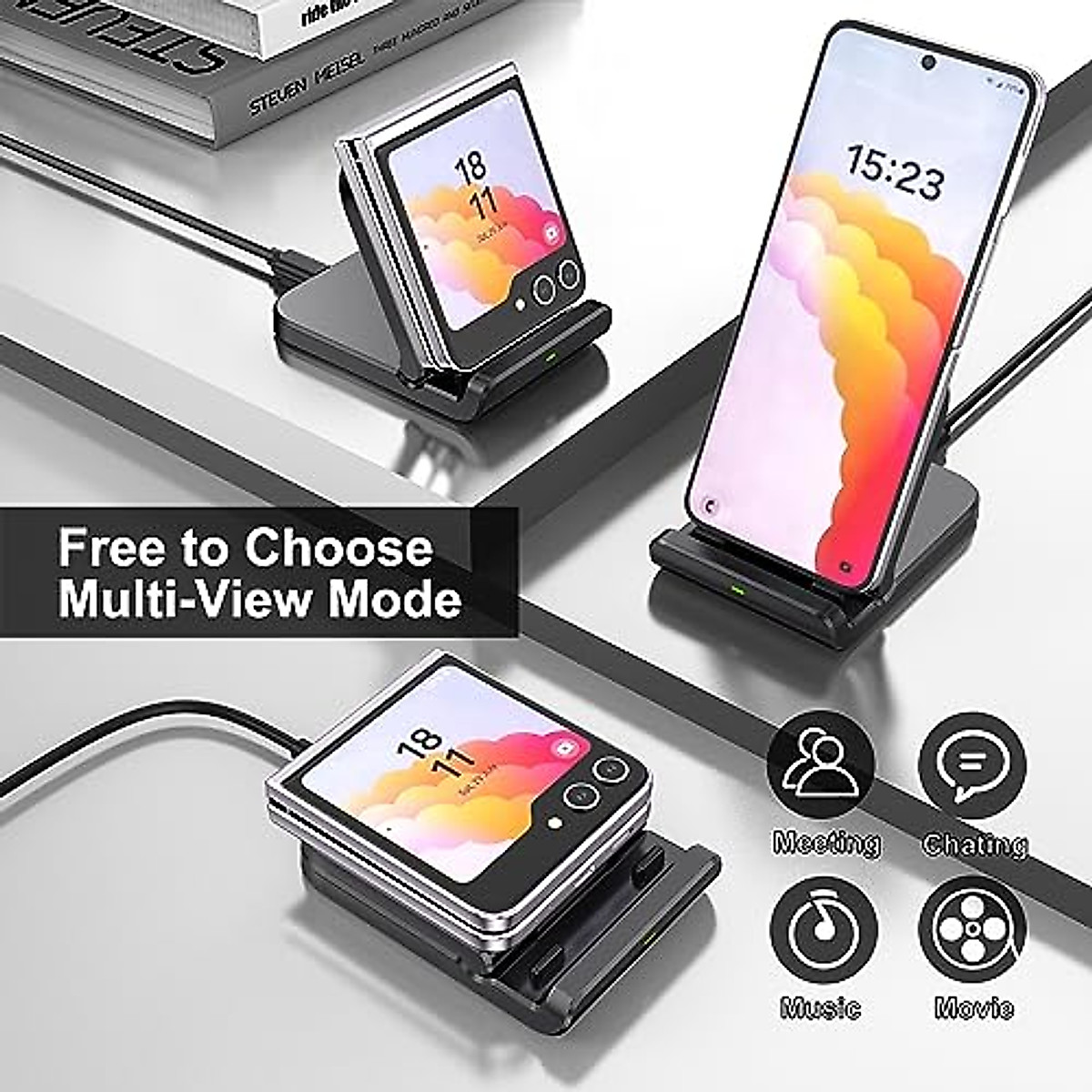 SwanScout Wireless Charger for Samsung Z Flip, Foldable Fast Wireless Charging Stand for Samsung Galaxy Z Flip 5/Z Flip 4/Z Flip 3, Samsung Charging Station for Galaxy Z Flip Series (No Adapter)