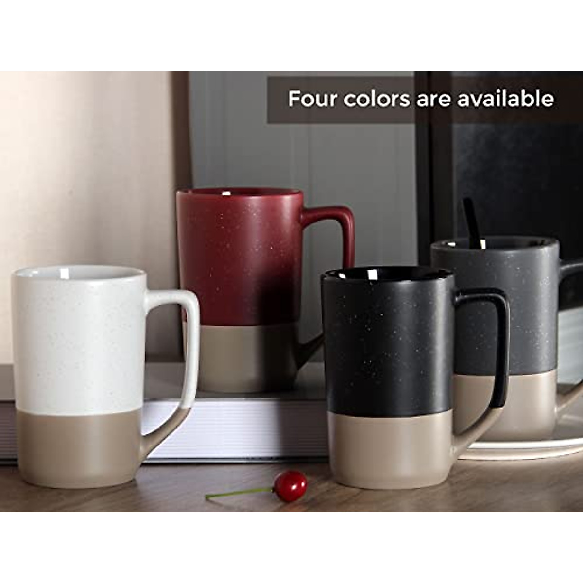 SHOWFULL 16 OZ Large Coffee Mug, Two Color Combination Big Ceramic Tea Cup with Square Handle with White Speckled for Men Women Restaurant Home Office Hot Drinks, Grey