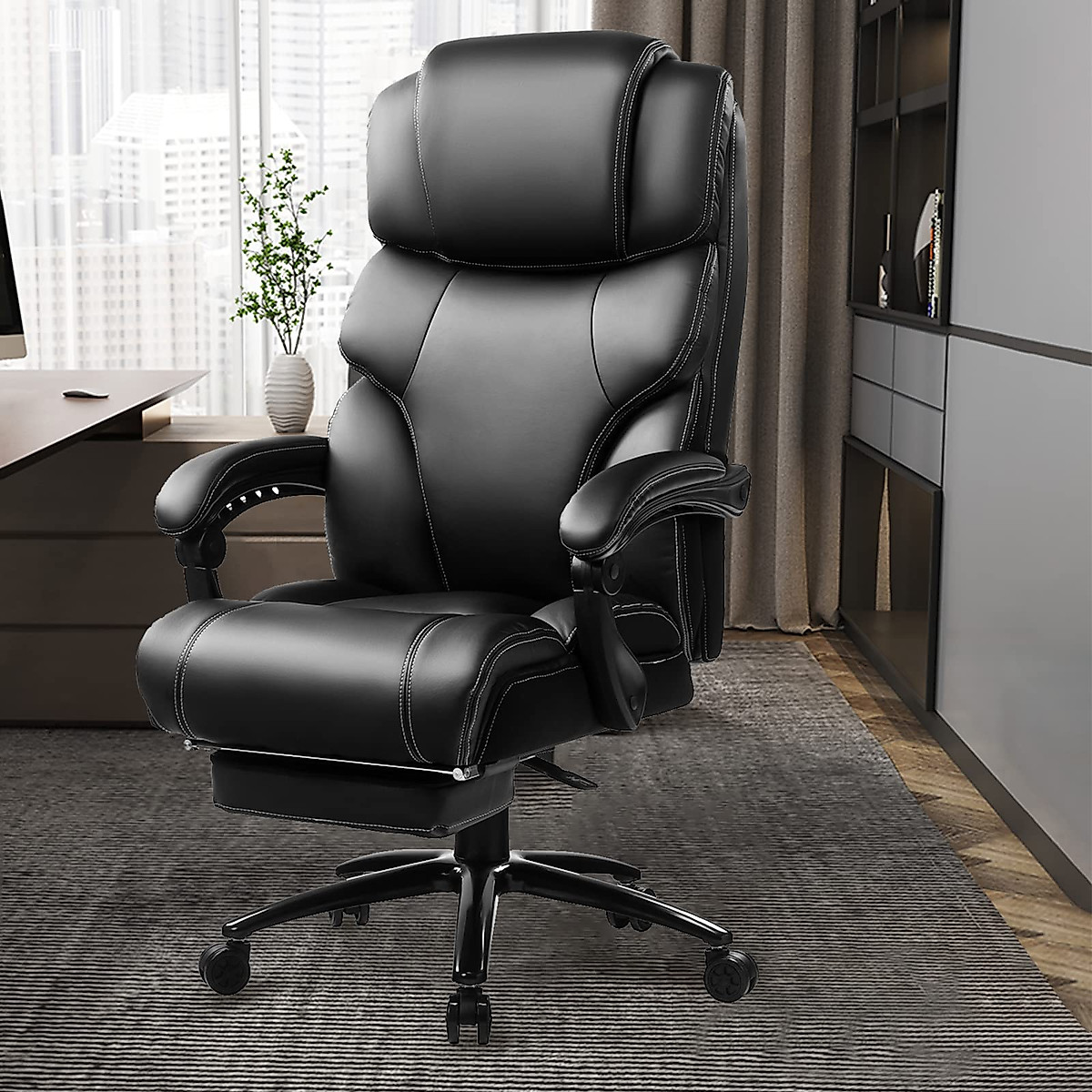 Big and Tall High Back 400LBS Reclining Office Chair with Footrest - Executive Computer Chair Home Office Desk Chair with Double Cushion, Heavy Duty Metal Base, Ergonomic Support Function