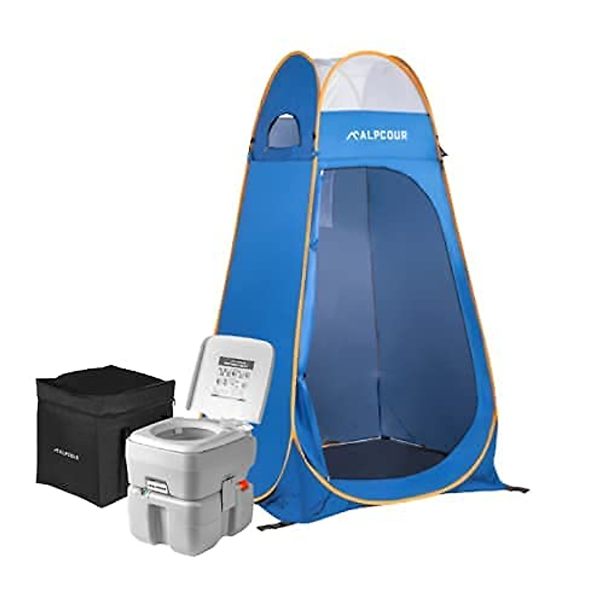 Alpcour Portable Toilet w/Portable Pop Up Tent – Compact Indoor & Outdoor Commode w/Travel Bag for Camping, RV, Boat & More – Privacy Tent for Portable Toilet, Shower and Changing Room
