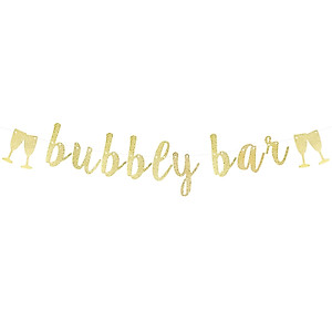 LINGTEER Bubbly Bar Gold Glitter Bunting Banner Perfect for Wedding Bridal Shower Bachelorette Party Gift Keepsake Decorations Backdrop Sign.