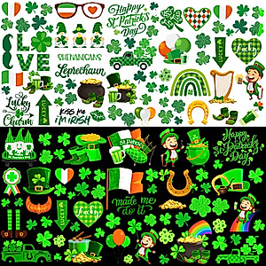 238 Pcs St. Patrick's Day Temporary Tattoos Glow in The Dark Tattoo Stickers St Patrick's Green Shamrock Face Tattoos St Patrick's Day Accessories for Kids Adults Irish Parade Party Favor Decorations