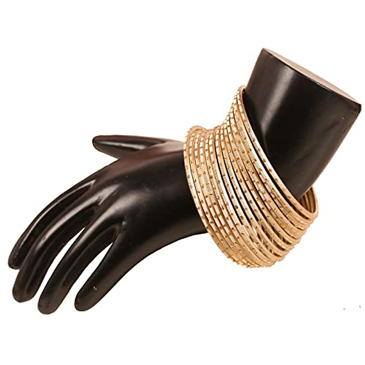 Touchstone New Colorful 2 Dozen Bangle Collection Indian Bollywood Alloy Metal Textured Light Golden Designer Jewelry Special Large Size Bangle Bracelets Set of 24 in Antique Gold Tone for Women