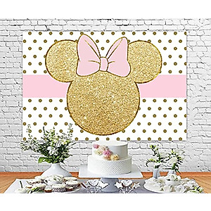 Withu Pink Gold Mouse Backdrop Baby Shower Cartoon Dot Princess Girls Birthday Party Photography Background Photo Booth Studio Props Banner Cake Table Decor