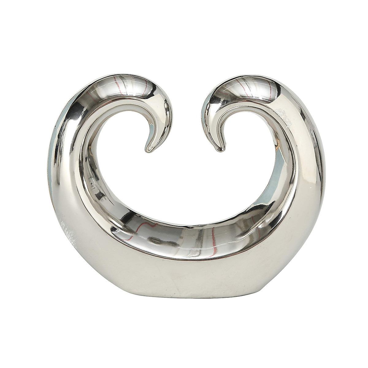 WHW Whole House Worlds Eternity Double Curled Wave Sculpture, Decorative Modern Art, Silver Titanium Glazed Ceramic Stoneware, 8 1/4 Inches, Abstract Table Top Accent