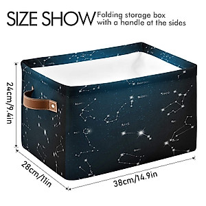 AUUXVA Storage Basket Galaxy Star Space 12 Constellation Storage Cube Box Durable Canvas Collapsible Toy Basket Organizer Bin with Handles for Shelf Closet Bedroom Home Office