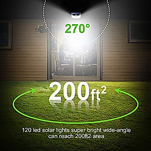 Solar Lights Outdoor 120 LED with Lights Reflector and 3 Lighting Modes,Solar Motion Sensor Security Lights, IP65 Waterproof Solar Powered Wall Lights for Garden Patio Yard Deck Pendant Lights(4-Pack)