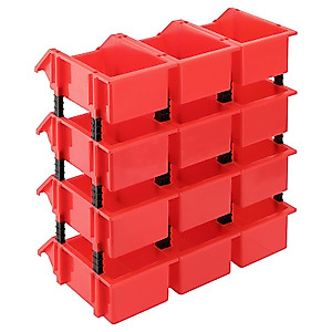 HOIGON 12 Pack Red Garage Storage Tool Bin, 7.09 x 4.72 x 3.15 Inch Plastic Hanging Stacking Stackable Organizer Storage Rack for Hardware Tools Organization, Workshop, Small Parts
