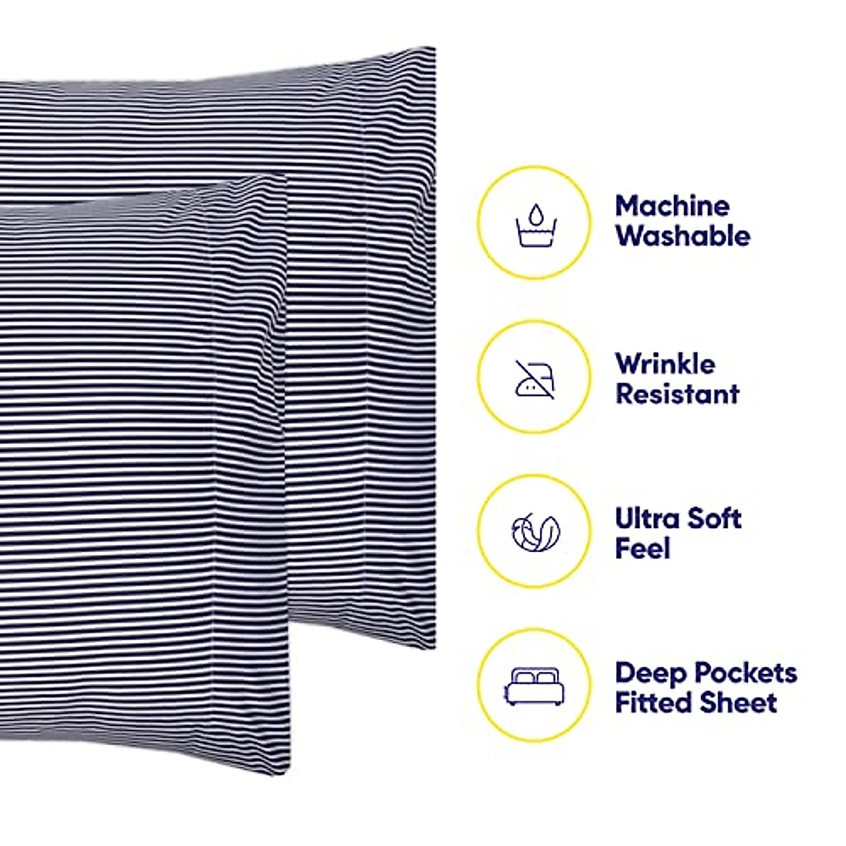 King Size Bed Sheets - 6 Piece 1500 Supreme Collection Fine Brushed Microfiber Deep Pocket King Sheet Set Bedding - 2 Extra Pillow Cases, Great Value, King, Classic Stripe Navy