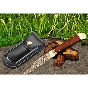 Leather Knife 4" Holster with Belt Buckle – Holding Sheath for Pocket Knives, Folding Knife- Compact Draw EDC Knife Holster Belt – Black, Camping, Hunting, and Outdoors.