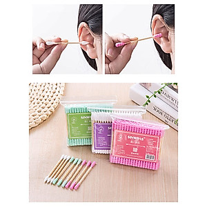 UUYYEO 200 Pcs Double Head Cotton Swabs Ear Cleaning Cotton Buds Makeup Remover Swabs Spiral Cotton Heads for Cosmetics Blue