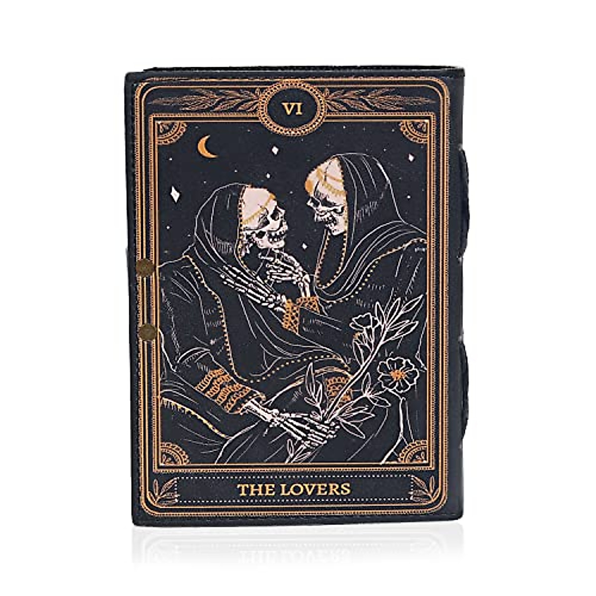 Book of Spells Leather Journal Deckle Edge Paper Grimoire Printed Journal The Lovers Tarot Notebook Spiral Gothic Notebook Skull lover Antique Vintage Leather Journals for Men and Women