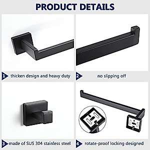 Sieral 8 Pcs Bathroom Hardware Accessories Set 24'' Towel Bar Stainless Steel Toilet Paper Holder and Hook, Wall Mounted Matte Black