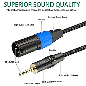 JOMLEY 3.5mm to XLR Cable, XLR to 3.5mm Unbalanced Aux Micphone Cbale, 1/8 inch Mini Jack Stereo to XLR Male Cord Adapter for Cell Phone, Laptop, Speaker, Mixer - 3.3ft